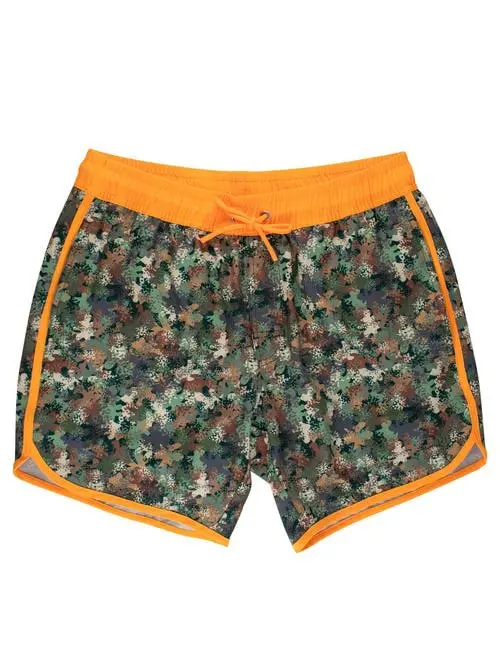 RUGGEDBUTTS Stretch Dolphin Hem Swim Trunks With Upf 50+ Sun Protection - Classic Camo