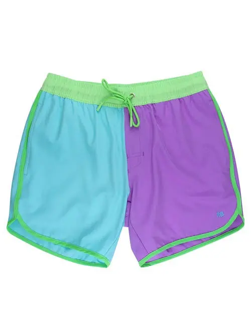 RUGGEDBUTTS Stretch Dolphin Hem Swim Trunks With Upf 50+ Sun Protection - Neon Bright Aqua Color Block