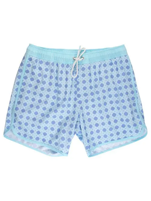 RUGGEDBUTTS Stretch Dolphin Hem Swim Trunks With Upf 50+ Sun Protection - Periwinkle Blue Coastal Cane
