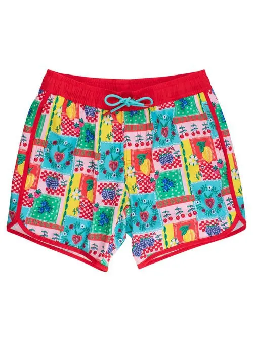 RUGGEDBUTTS Stretch Dolphin Hem Swim Trunks With Upf 50+ Sun Protection - Picnic Party
