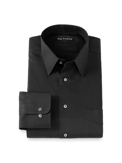 PAUL FREDRICK Tailored Fit Non-iron Cotton Pinpoint Solid Point Collar Dress Shirt - Black
