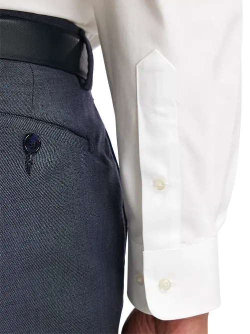 PAUL FREDRICK Tailored Fit Non-iron Cotton Pinpoint Solid Spread Collar Dress Shirt