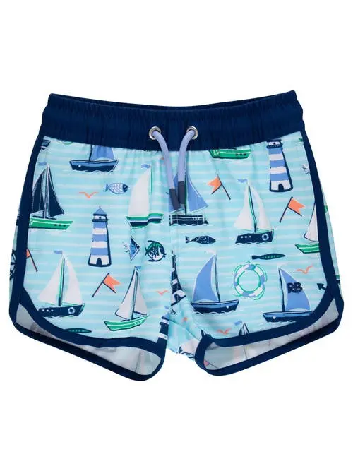 RUGGEDBUTTS Upf 50+ Stretch Dolphin Hem Swim Trunks - Blue Sweet Sails