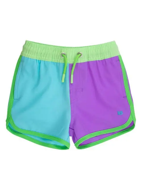 RUGGEDBUTTS Upf 50+ Stretch Dolphin Hem Swim Trunks - Neon Bright Aqua Color Block
