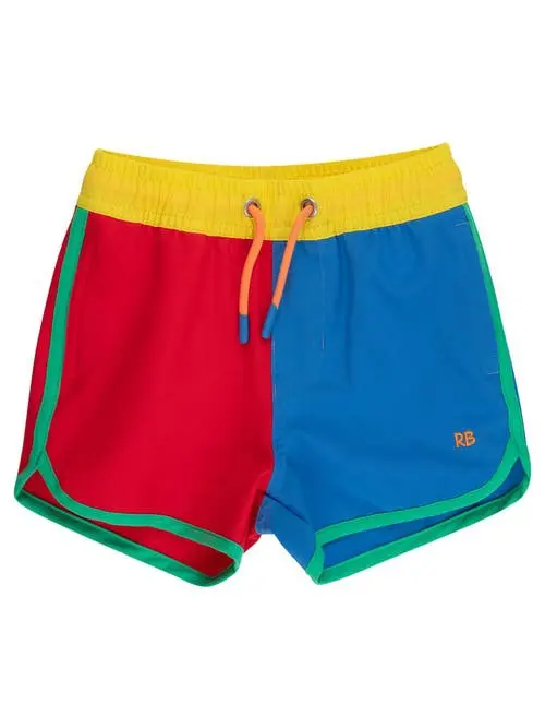 RUGGEDBUTTS Upf 50+ Stretch Dolphin Hem Swim Trunks - Primary Color Block
