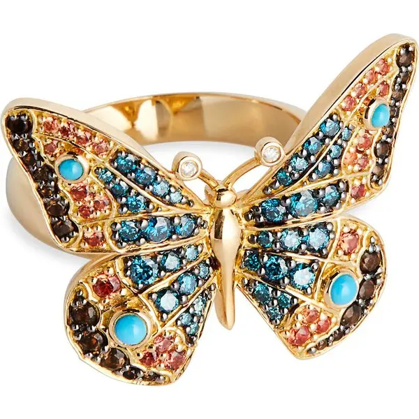GRACE WINFREY Buckeye Butterfly Ring - Blue Diamond/orange Sapphire