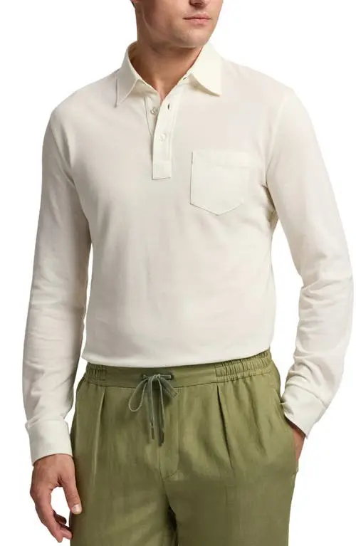 Ralph Lauren Long Sleeve Cotton & Cashmere Piqué Pocket Polo - Classic White
