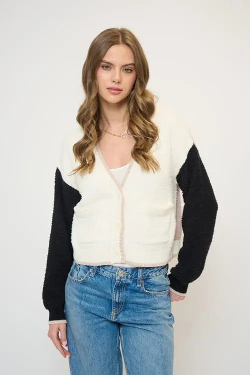 Central Park West Colin Cropped Terry Cardigan - White Multi