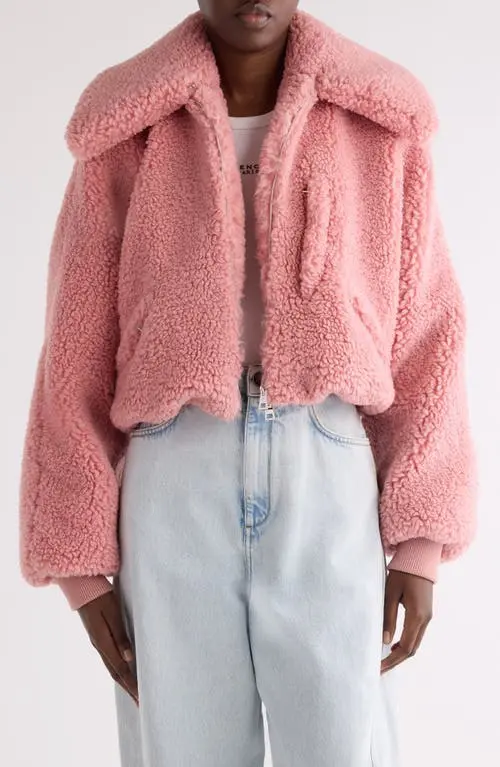 Givenchy Crop Faux Shearling Bomber Jacket - Light Pink