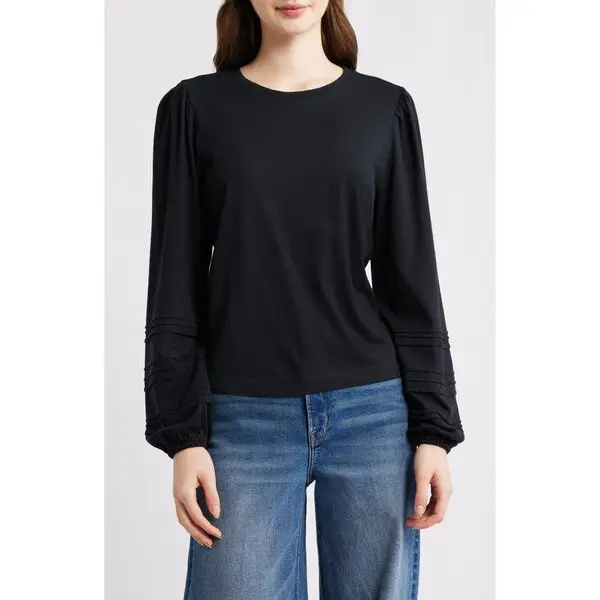 Paige Cyrano Pintuck Jersey Top - Black