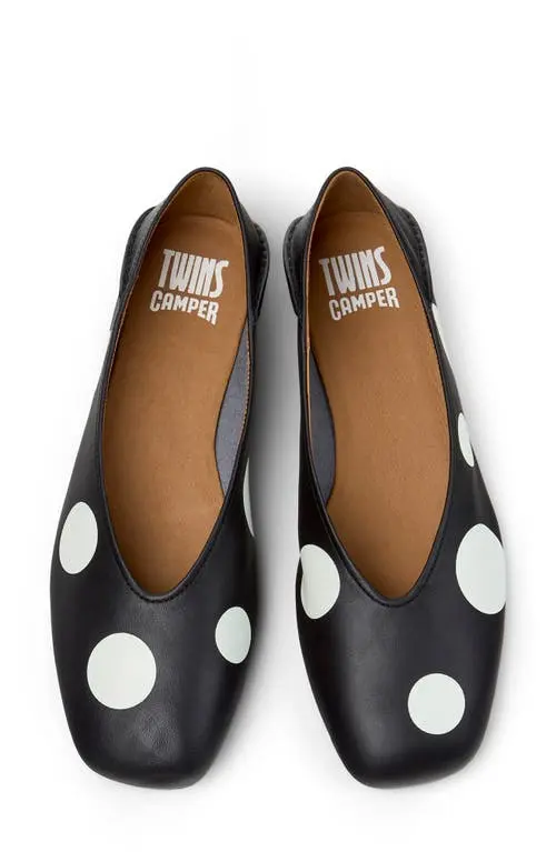 Camper Casi Myra Twins Polka Dot Ballerina Flat - Black