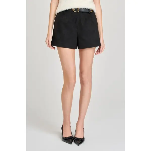 WAYF Faux Suede Pleated Shorts