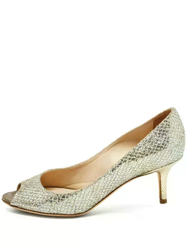 JIMMY CHOO Glitter Embellishment Peep-toe Pumps