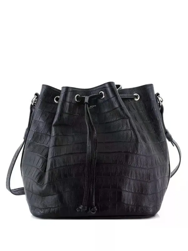 Saint Laurent Emmanuelle Crocodile Embossed Leather Bucket Bag