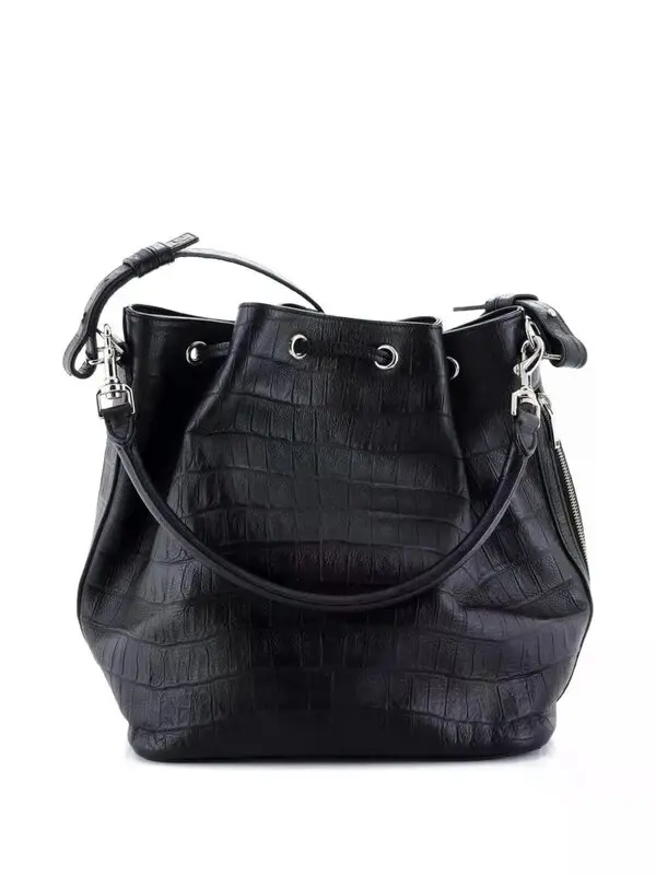 Saint Laurent Emmanuelle Crocodile Embossed Leather Bucket Bag