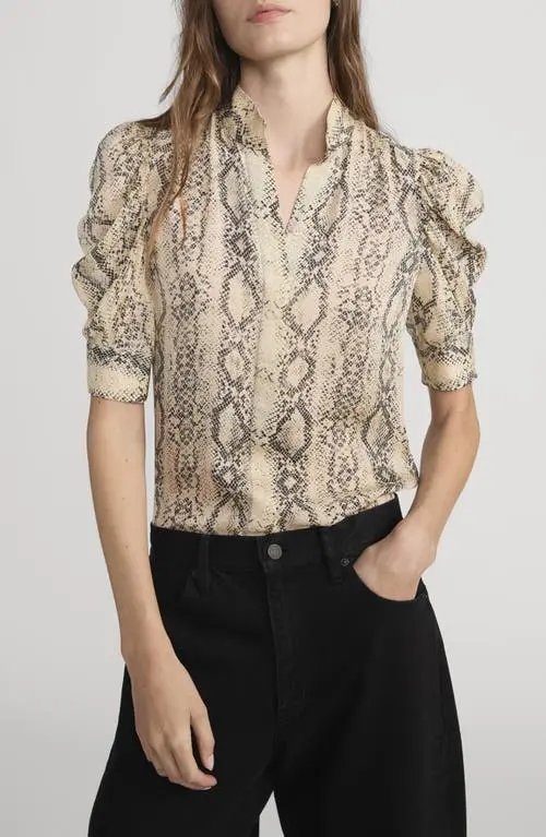 FRAME The Gillian Snake Print Silk Top - Camel Multi