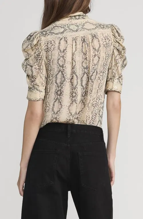 FRAME The Gillian Snake Print Silk Top - Camel Multi