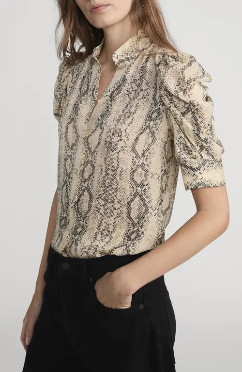 FRAME The Gillian Snake Print Silk Top - Camel Multi