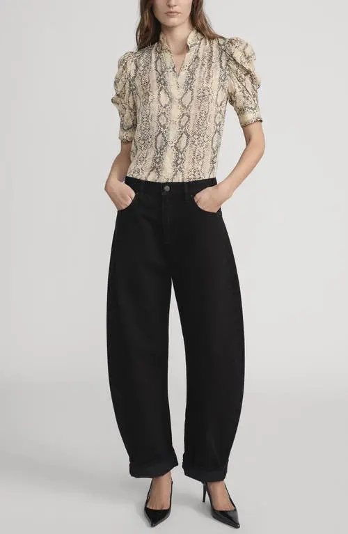 FRAME The Gillian Snake Print Silk Top - Camel Multi