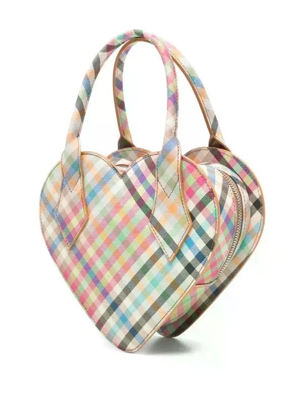 VIVIENNE WESTWOOD Josephine Heart Plaid Tote Bag - Neutrals
