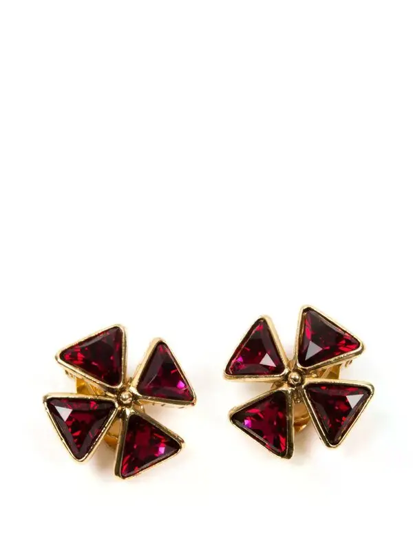 Saint Laurent 1990s Crystal-embellished Clip-on Earrings - Red