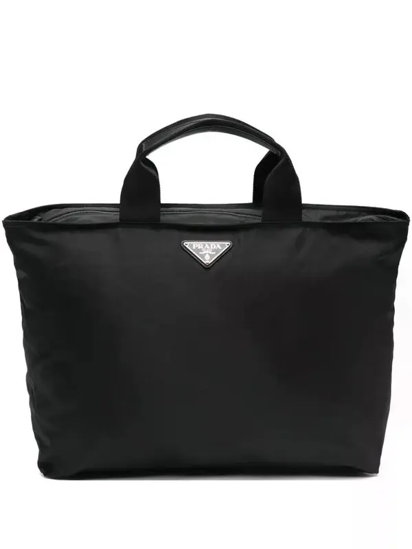 Prada Triangle Logo Tote Bag - Black