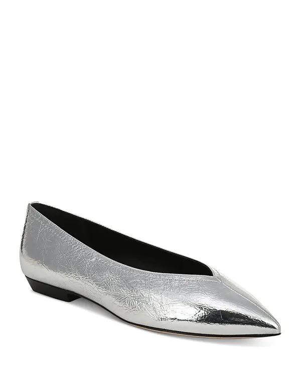 Veronica Beard Bancroft Pointed Toe Flats - Silver