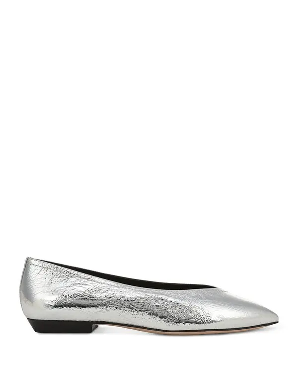 Veronica Beard Bancroft Pointed Toe Flats - Silver