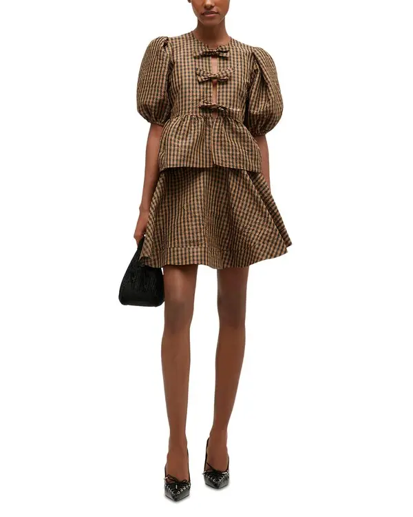 GANNI Crinkled Check Mini Circle Skirt