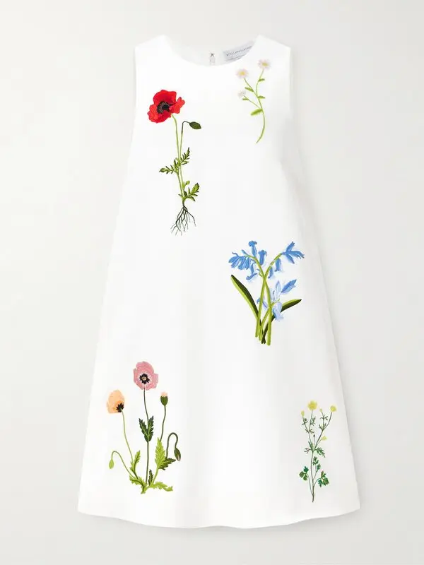 Stella McCartney Embroidered Crepe Mini Dress - Neutrals