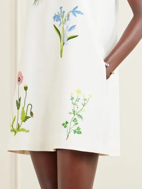 Stella McCartney Embroidered Crepe Mini Dress - Neutrals