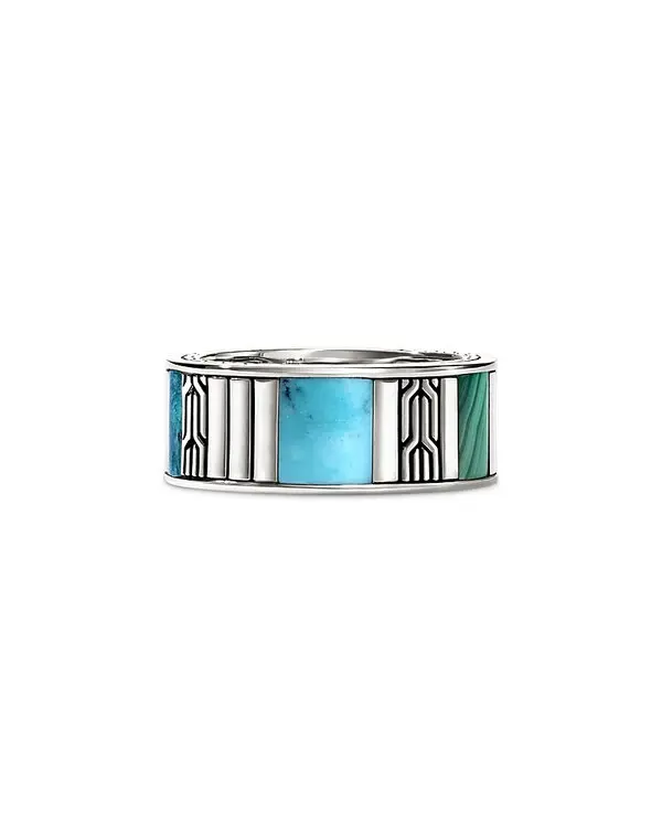 John Hardy Sterling Carved Chain Mixed Stone Ring - Silver