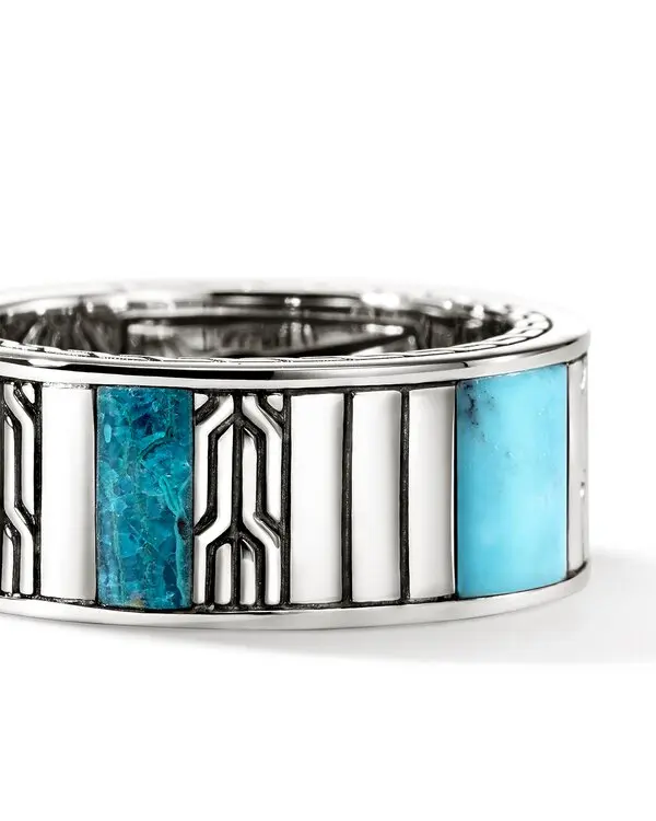 John Hardy Sterling Carved Chain Mixed Stone Ring - Silver
