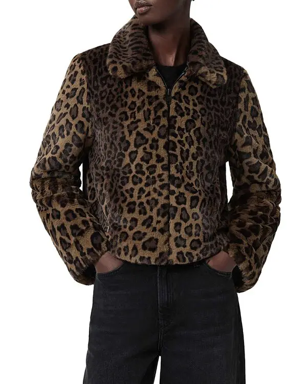 ALLSAINTS Saye Faux Fur Jacket - Leopard Brown