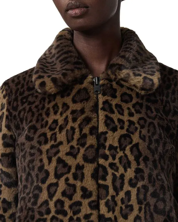 ALLSAINTS Saye Faux Fur Jacket - Leopard Brown