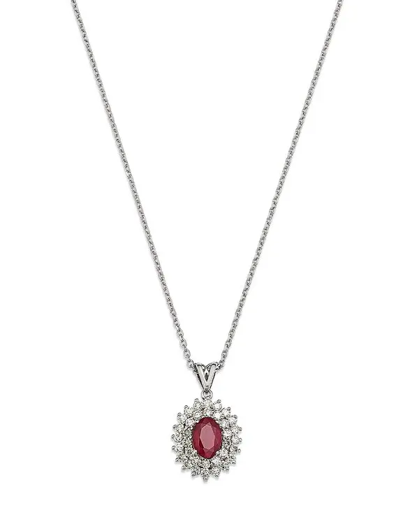 Bloomingdale'S Ruby And Diamond Halo Pendant Necklace - Red/white