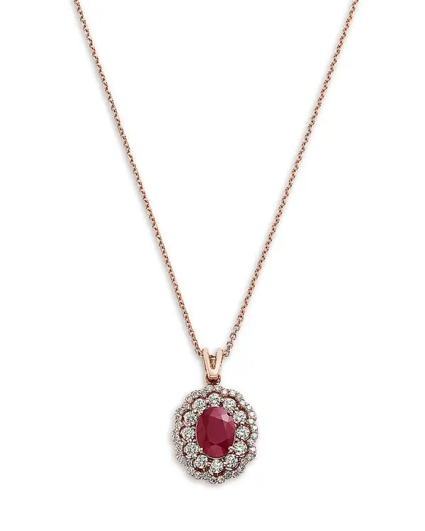 Bloomingdale'S Ruby And Diamond Halo Pendant Necklace - Rose Gold