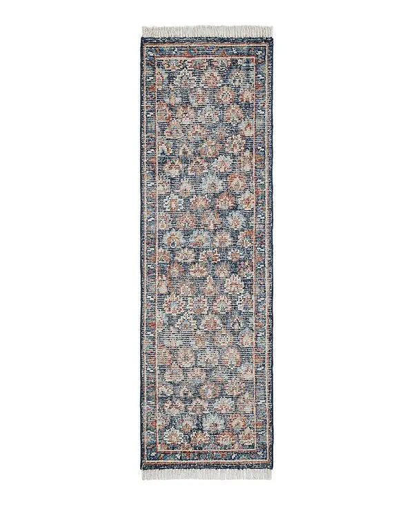 OBEETEE Palace Floral Runner Area Rug,2'6x8'0 - Navy