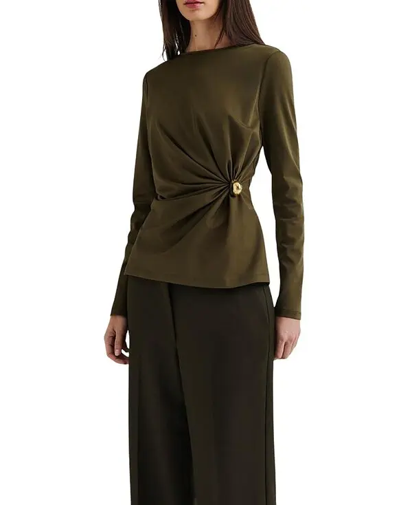 MALINA Mailey Jersey Brooch Top - Olive