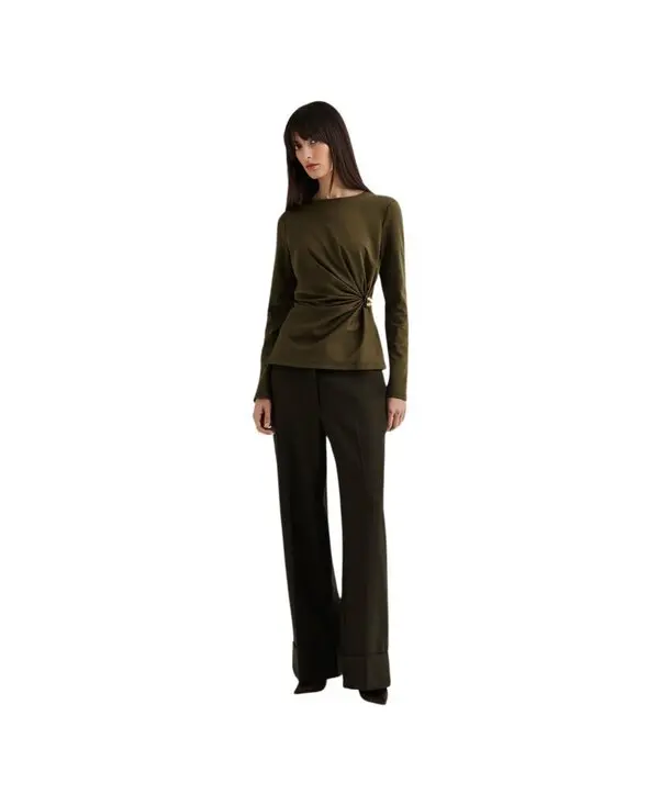 MALINA Mailey Jersey Brooch Top - Olive