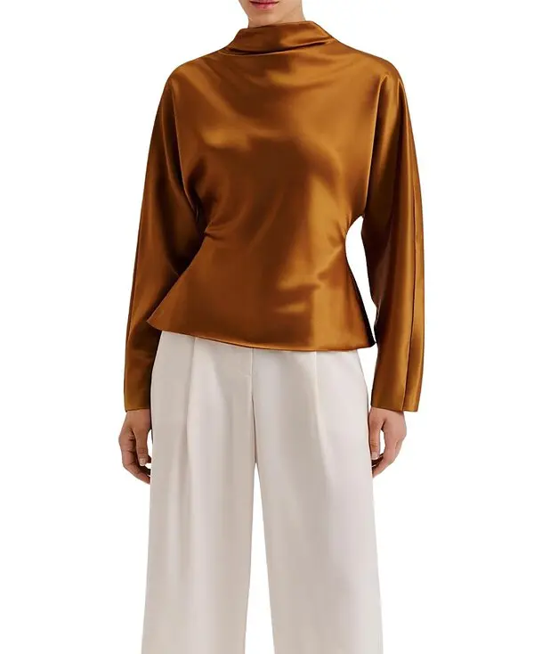 MALINA Zora Barrel Sleeve Satin Blouse