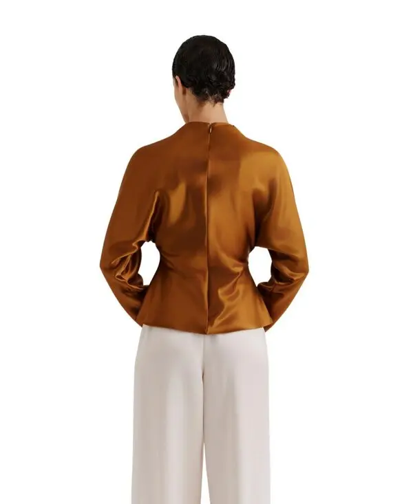 MALINA Zora Barrel Sleeve Satin Blouse