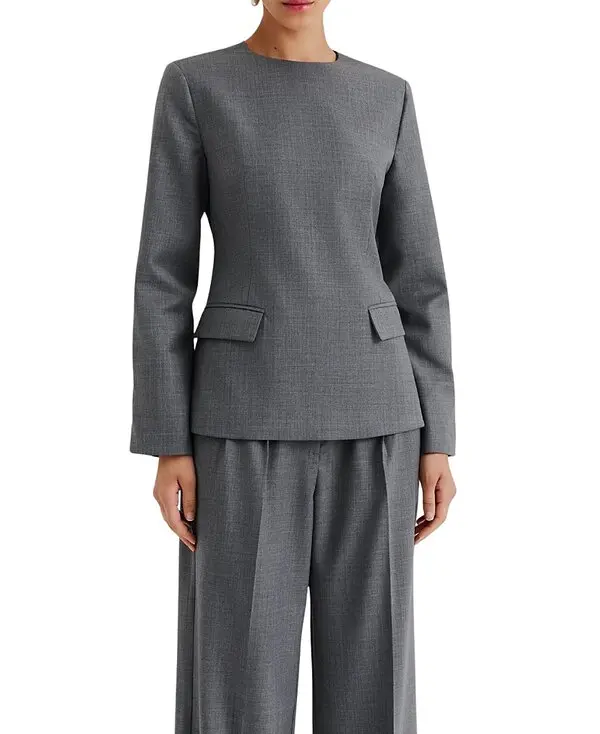 MALINA Athina Tailored Long Sleeve Blouse - Grey
