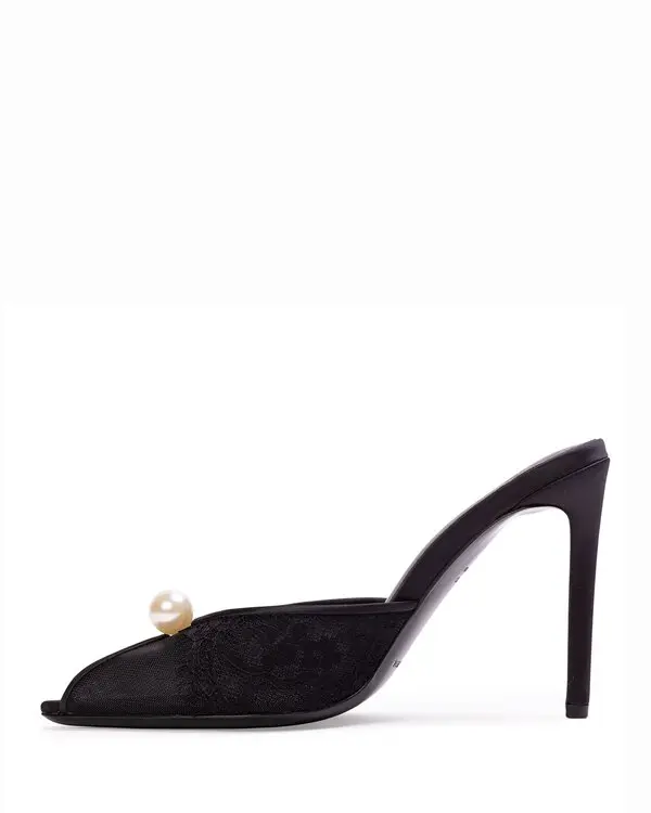 BLACK SUEDE STUDIO Pearl Mesh Slipper Pumps