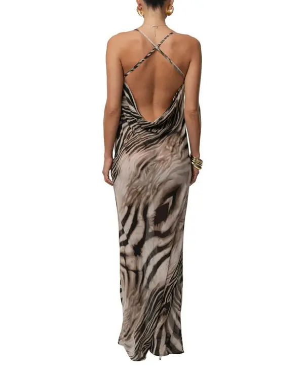 Jluxlabel Zebra Print Halterneck Maxi Dress - Brown | Editorialist