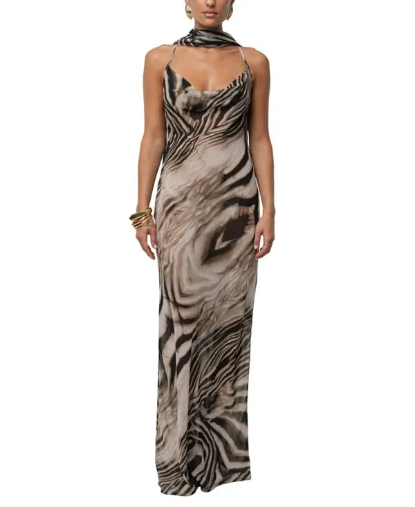 JLUXLABEL Zebra Print Halterneck Maxi Dress