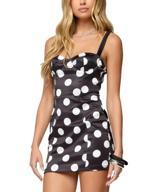 EDIKTED Polka Dot Satin Effect Mini Dress