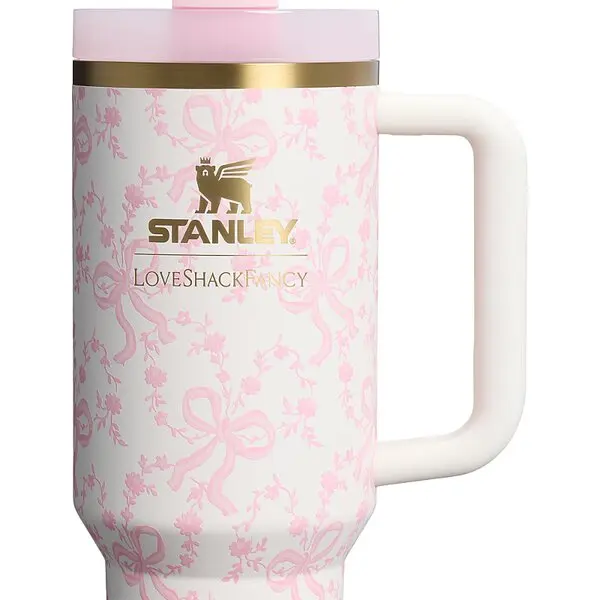 STANLEY X Loveshackfancy Holiday Quencher H2.0 Flowstate Tumbler, 40 Oz - Coquette Bow Chantilly
