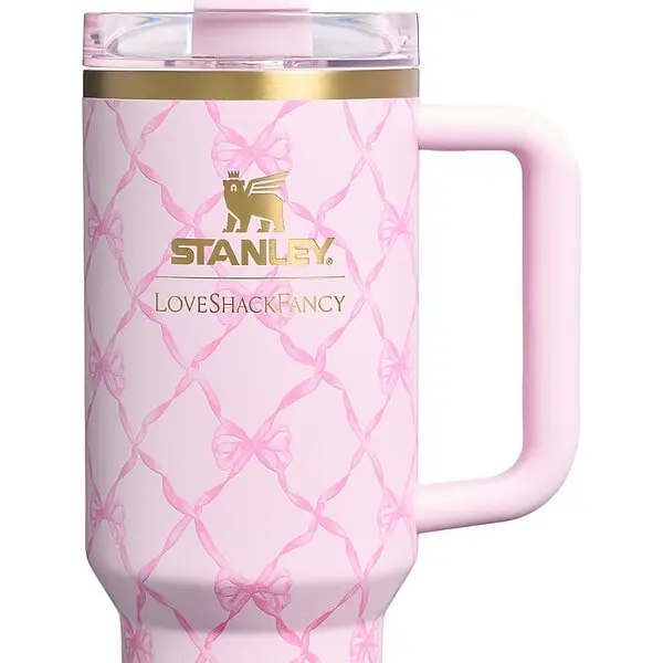 STANLEY X Loveshackfancy Holiday Quencher H2.0 Flowstate Tumbler, 40 Oz - Baby Bow Pink Peppermint