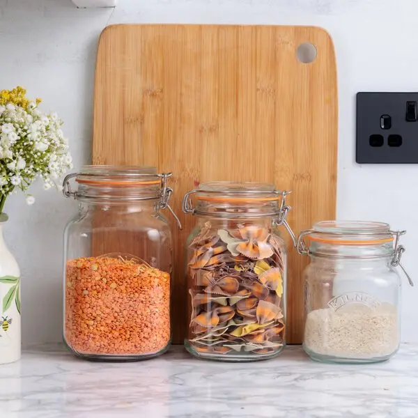 KILNER Square Clip Top Jars, Set Of 3